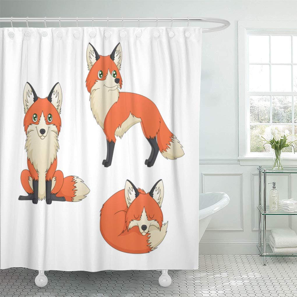 KSADK Green Ears of Depicting Cute Red Fox Cartoon in Various Poses Orange Face Bushy Sly Shower ...
