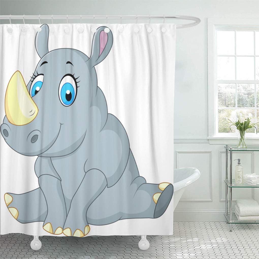 KSADK White Baby Cute Rhino Cartoon Rhinoceros Shower Curtain Bathroom ...