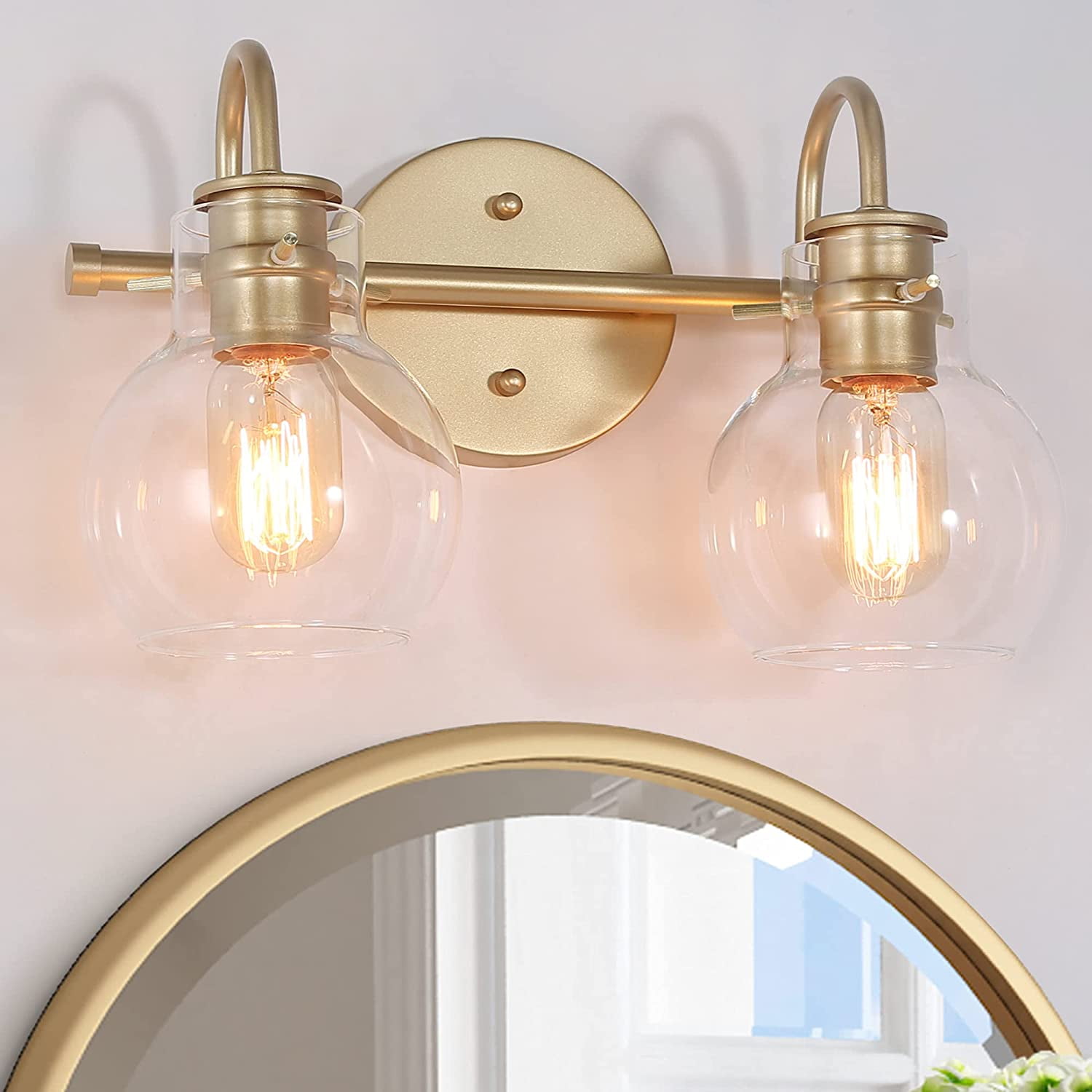 KSANA Gold Bathroom Vanity Light Fixtures with Clear Glass Shade, 22”x7 ...