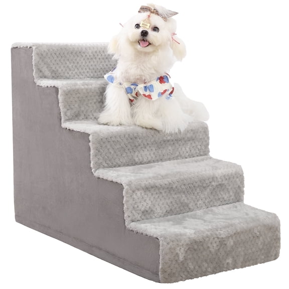 Beige Curved Dog Stairs Ramp for Small Dogs & Cats 17" H, 3-Step Dog ...