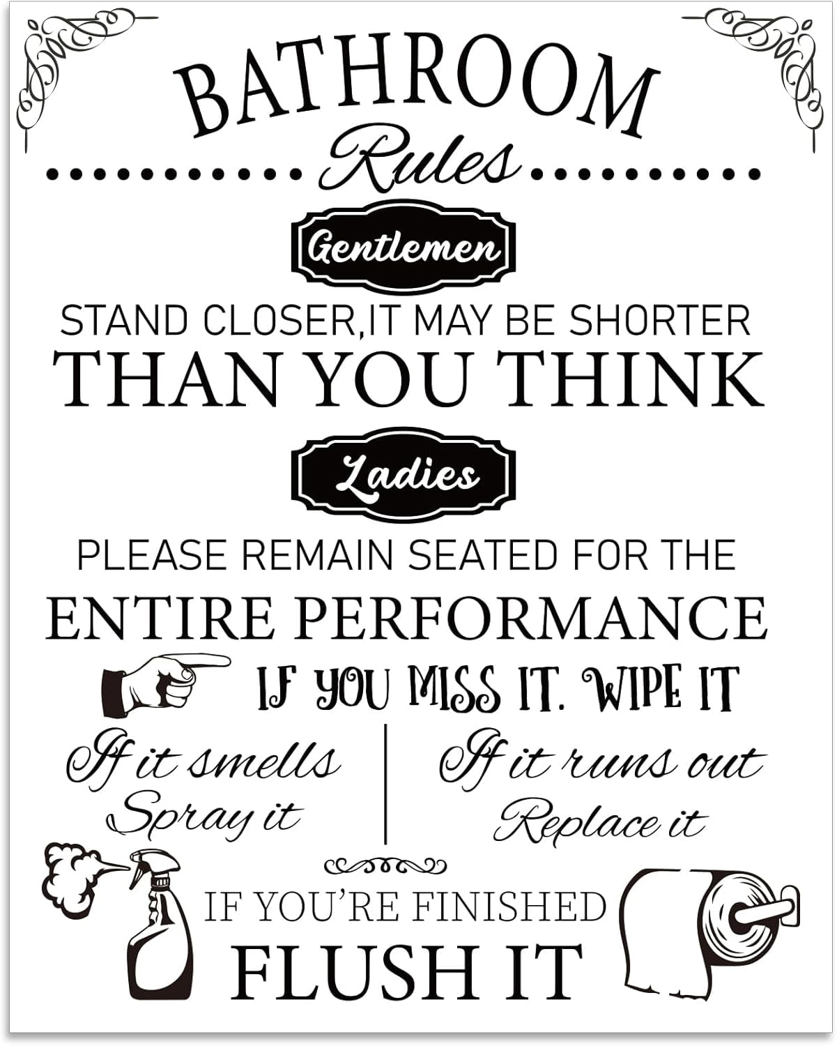 KSIW- 1 Pc Funny Bathroom Rules Poster, Gentlemen Ladies Words Wall Art ...