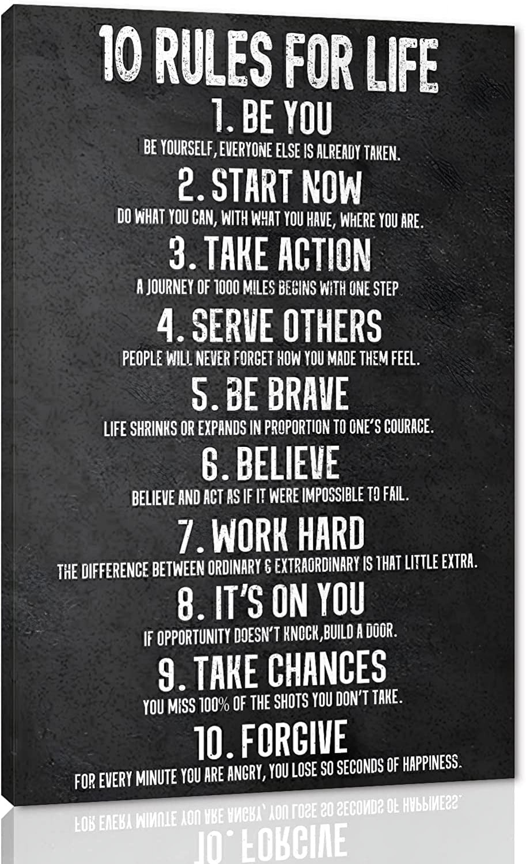 KSIW-10 Rules for Life Motivational Wall Art Inspirational Canvas ...