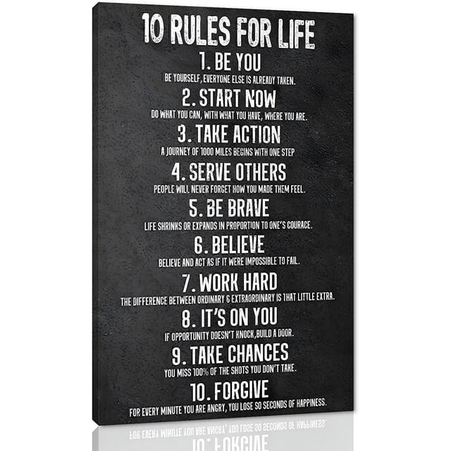 KSIW-10 Rules for Life Motivational Wall Art Inspirational Canvas ...