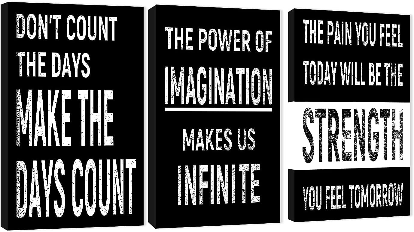KSIW-3 Piece Inspirational Wall Art Black Background Sayings Pictures ...