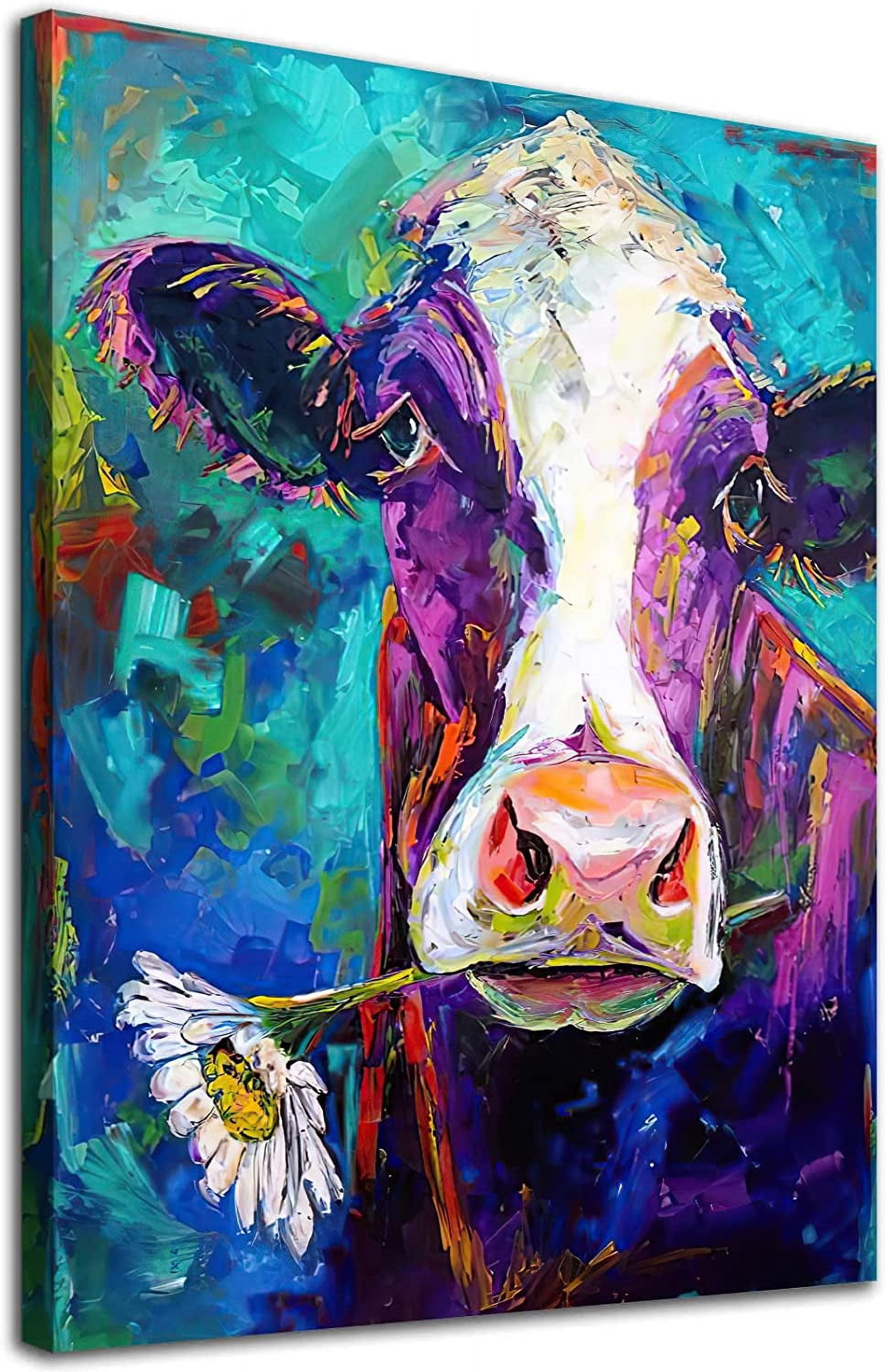 KSIW-Abstract Cow Wall Art Farmhouse Animal Canvas for Bathroom Cow ...