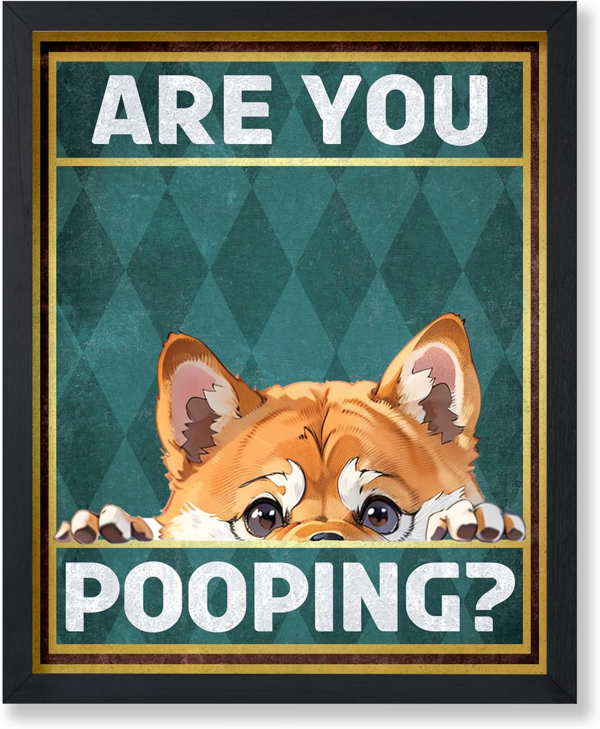 KSIW- Are You Pooping Poster - Peeping Dog Print - Funny Dog Bathroom ...