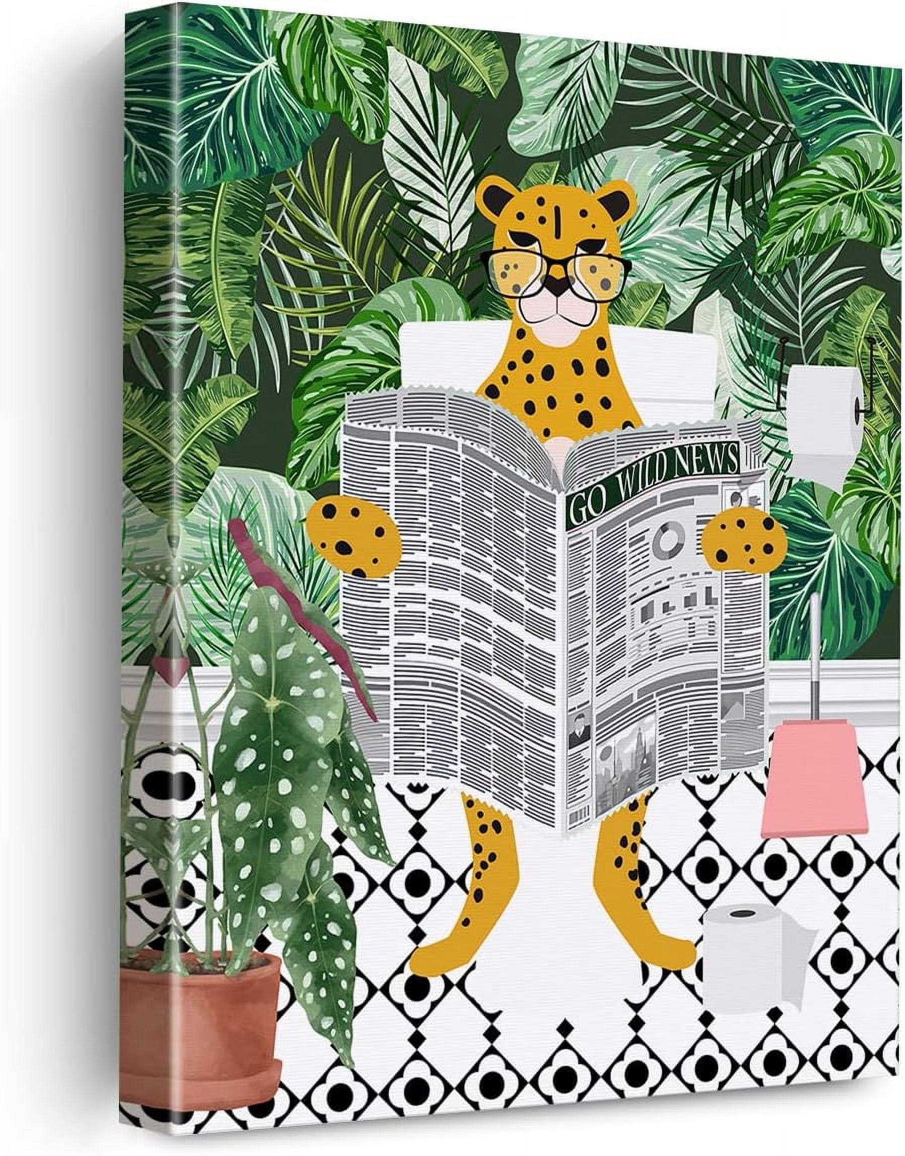 KSIW-Bathroom Cheetah on Toilet Reading Newspaper Canvas Poster ...