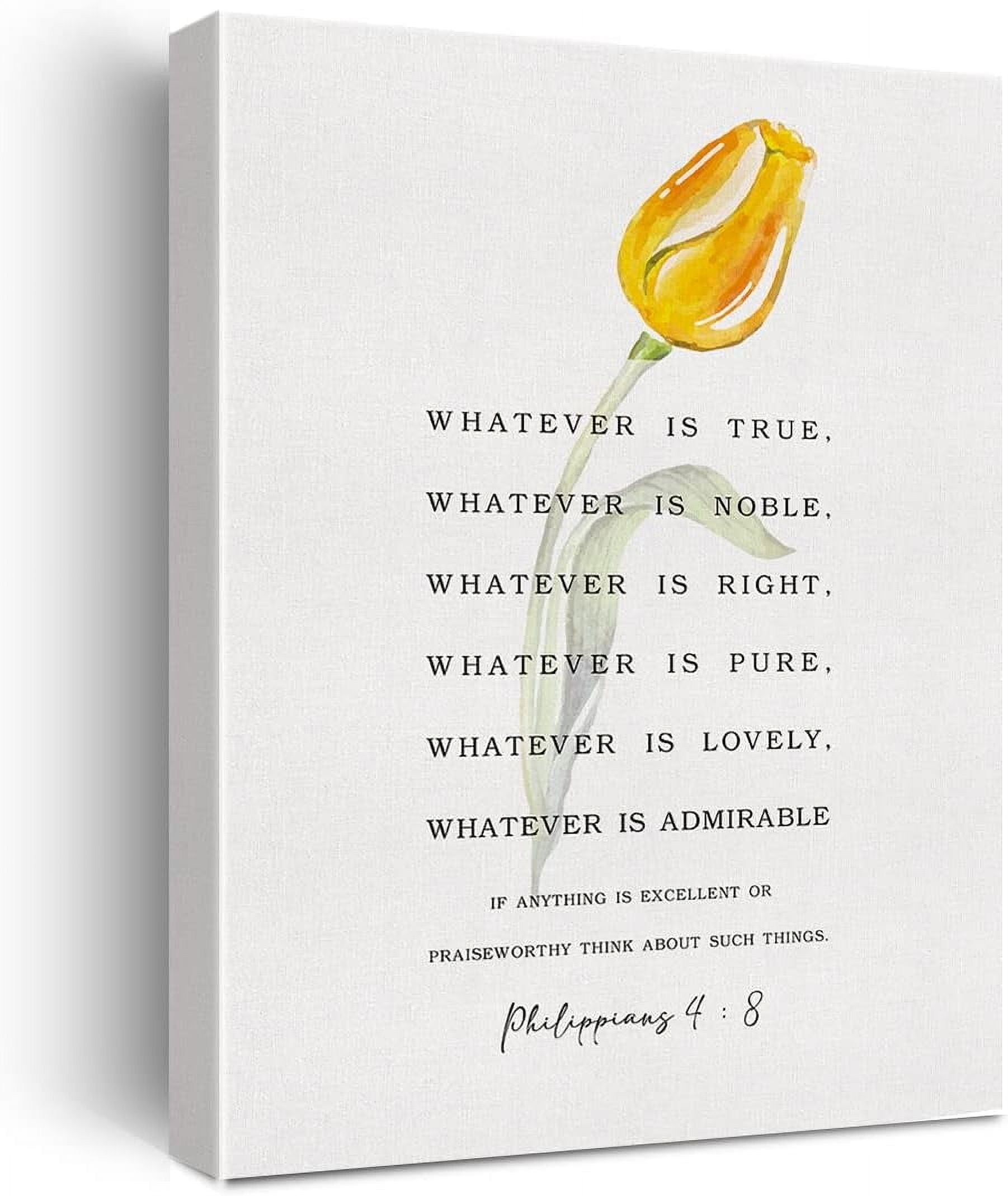 KSIW-Bible Verse Floral Canvas Print Decor Whatever is True Whatever is ...