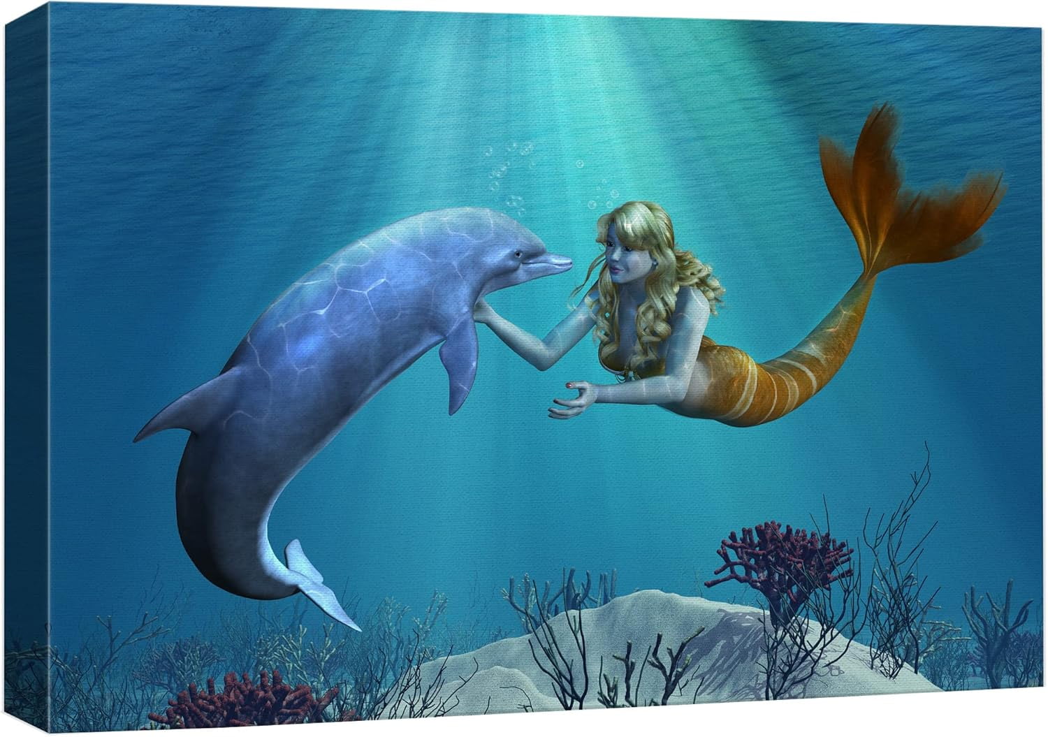 KSIW-Canvas Print Wall Art 3D Dolphin and Mermaid Under The Sea Fantasy ...