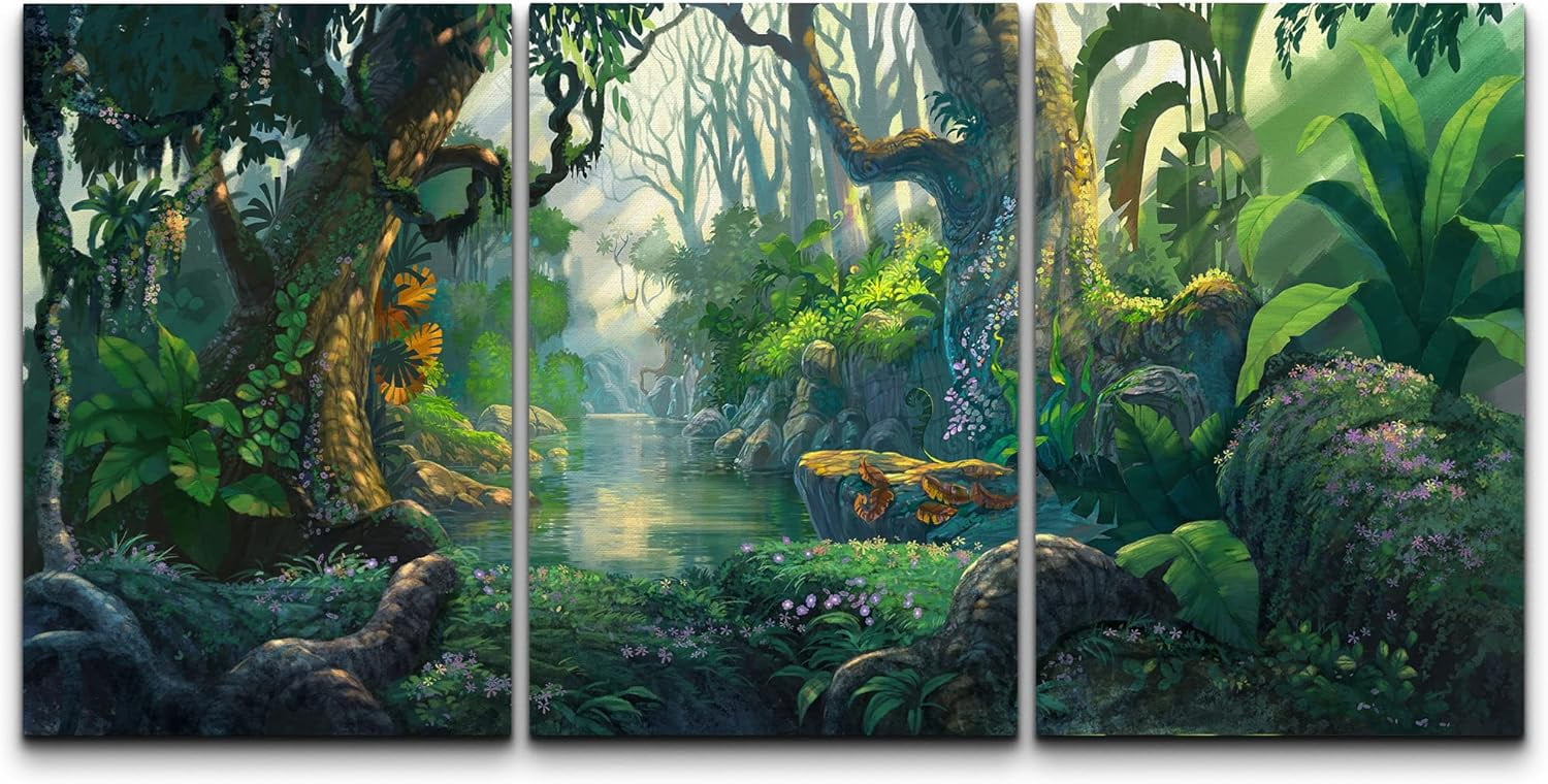 KSIW-Canvas Print Wall Art Set Fantasy Green Tropical Jungle & River ...