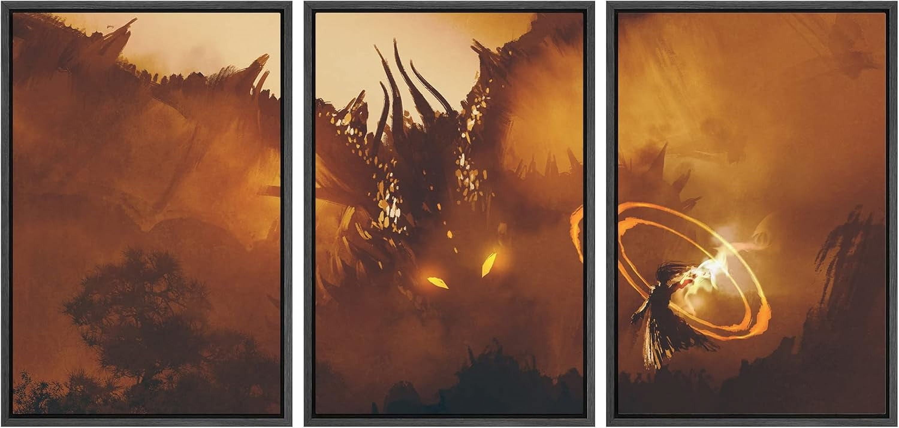 KSIW- Canvas Print Wall Art Set Magic Wizard Fighting Mystic Dragon ...