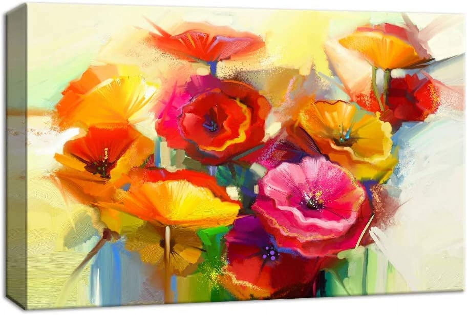 KSIW--Canvas Wall Art, Beautiful Flowers Red Yellow Pink Painting ...
