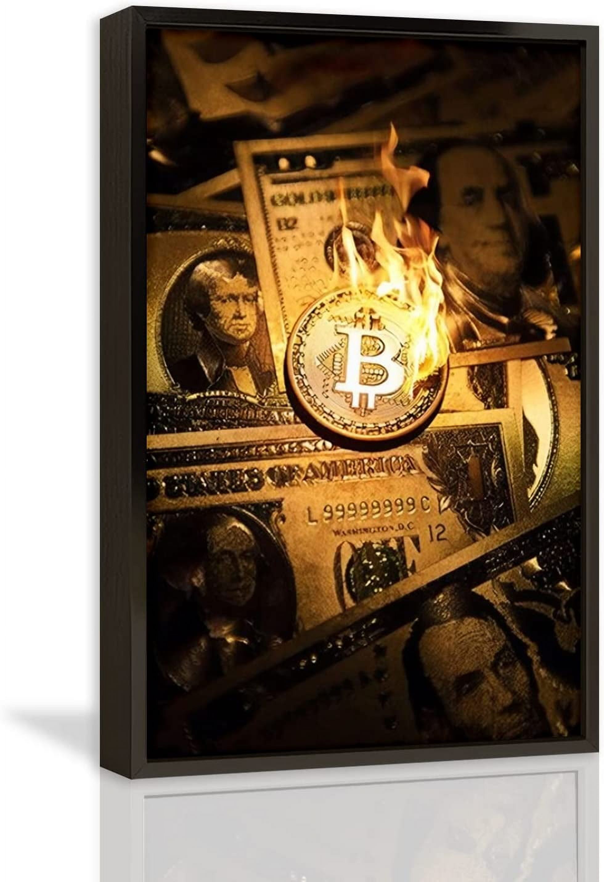 KSIW-Canvas Wall Art Burning Gold Coin Black Framed Canvas Print ...