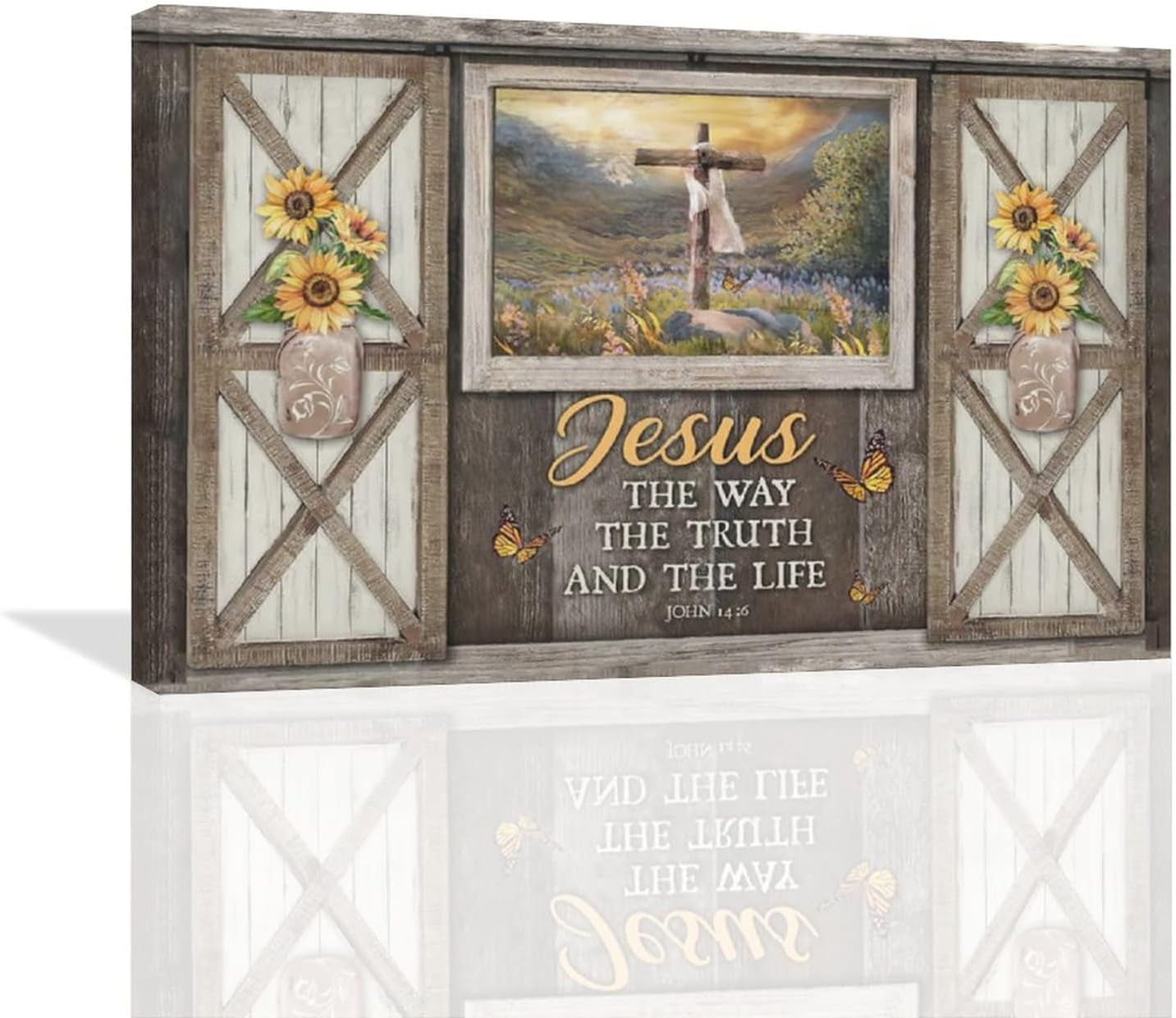 KSIW-Christian Cross Wall Art Rustic Window Sunflower Religious Canvas ...