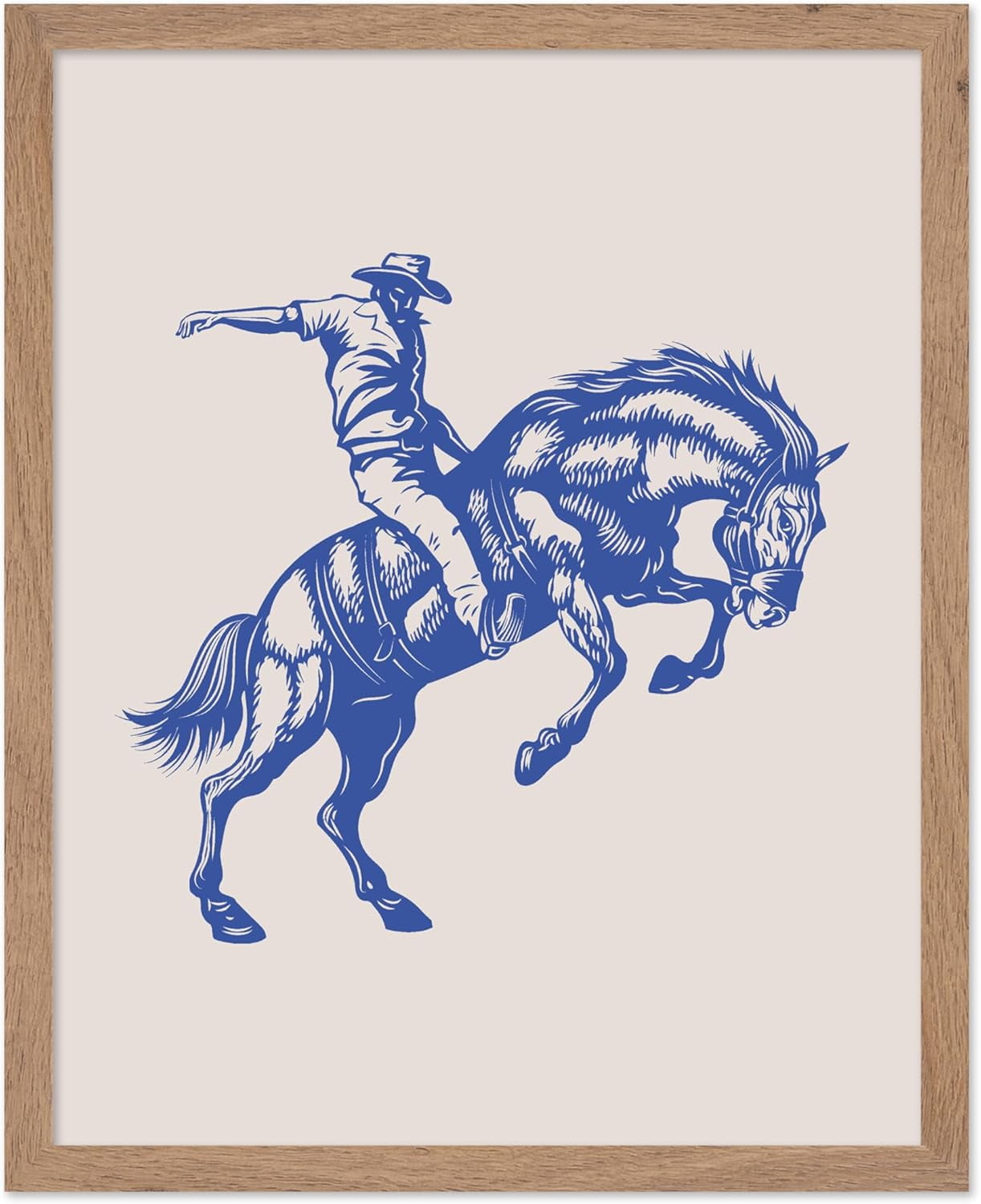 KSIW-Cowboy on Bucking Horse Poster - Retro Blue Cowboy Print - Western ...