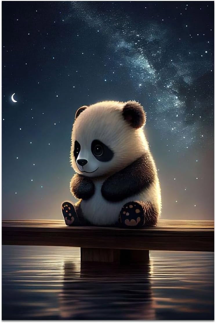 KSIW- Cute Animal Poster Panda Wall Art Black and White Nature ...