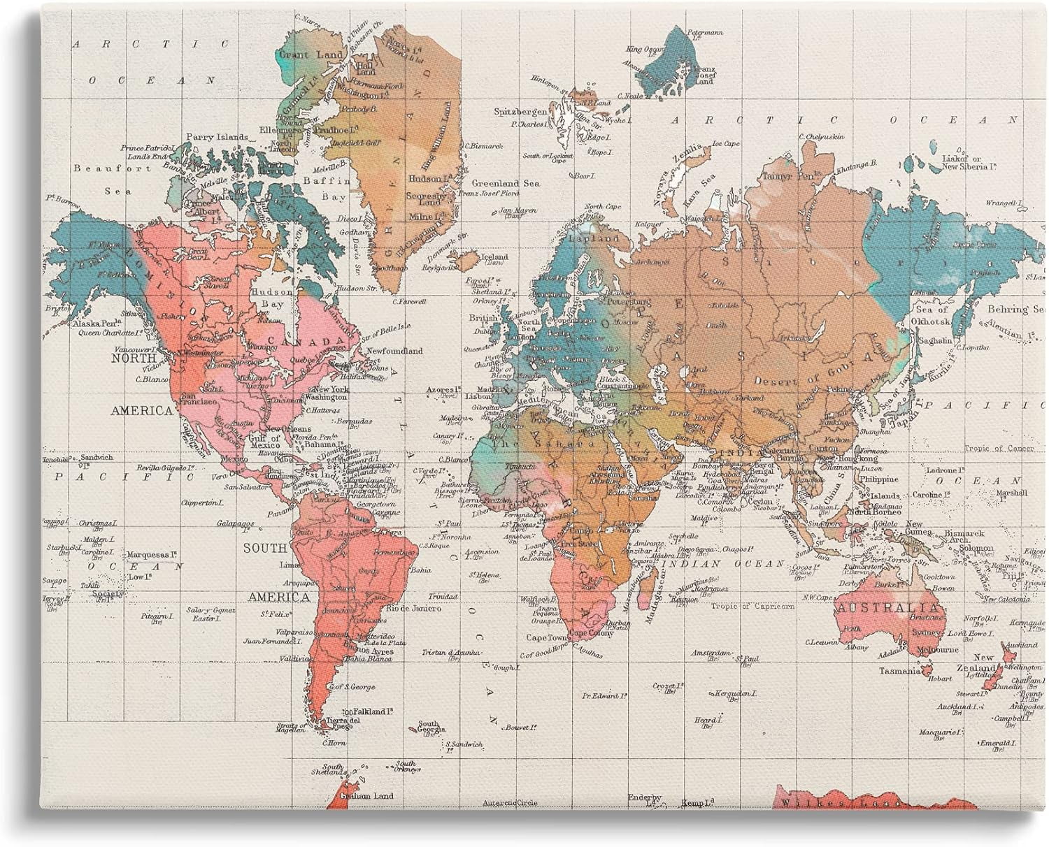 KSIW-Detailed Boho World Map Canvas Wall Art, Design by Elizabeth ...