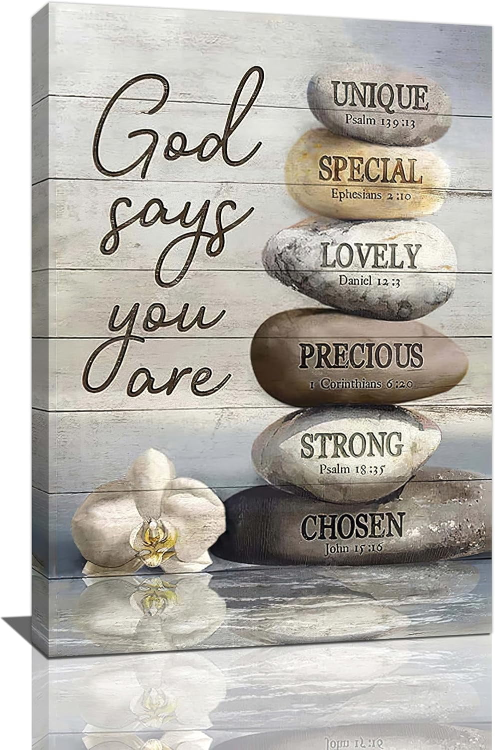 KSIW-Farmhouse Bathroom Wall Art Rustic Zen Stone Pictures Decor God Says You Are Bible Verse ...