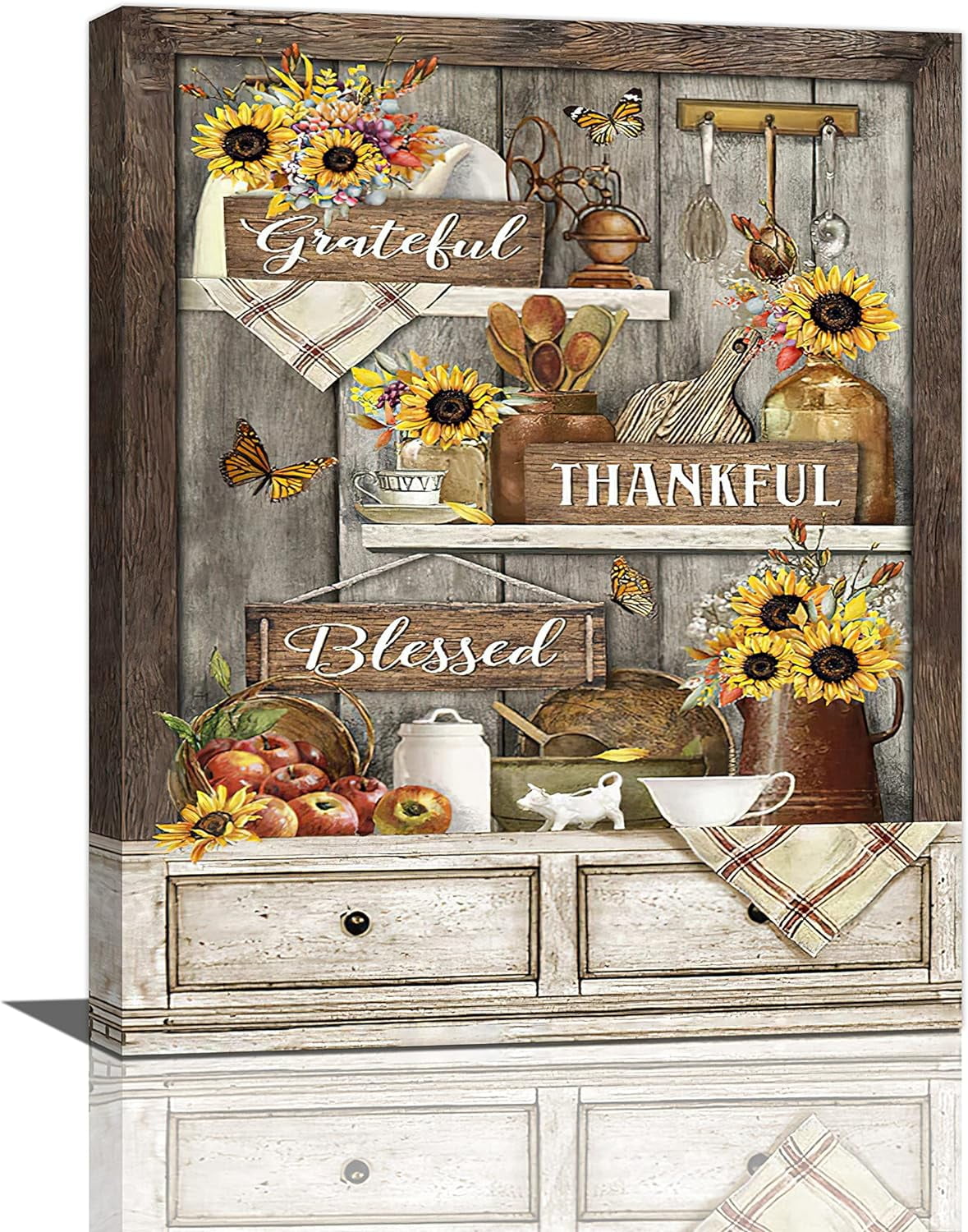 KSIW-Farmhouse Kitchen Canvas Wall Art Sunflowers Rustic Kitchen Wall ...