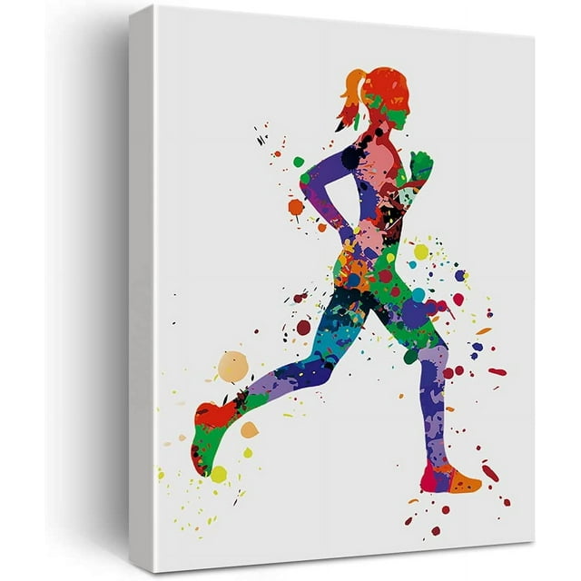 Female Runner Watercolor Poster Canvas Wall Art for HomeBedroomGirls ...