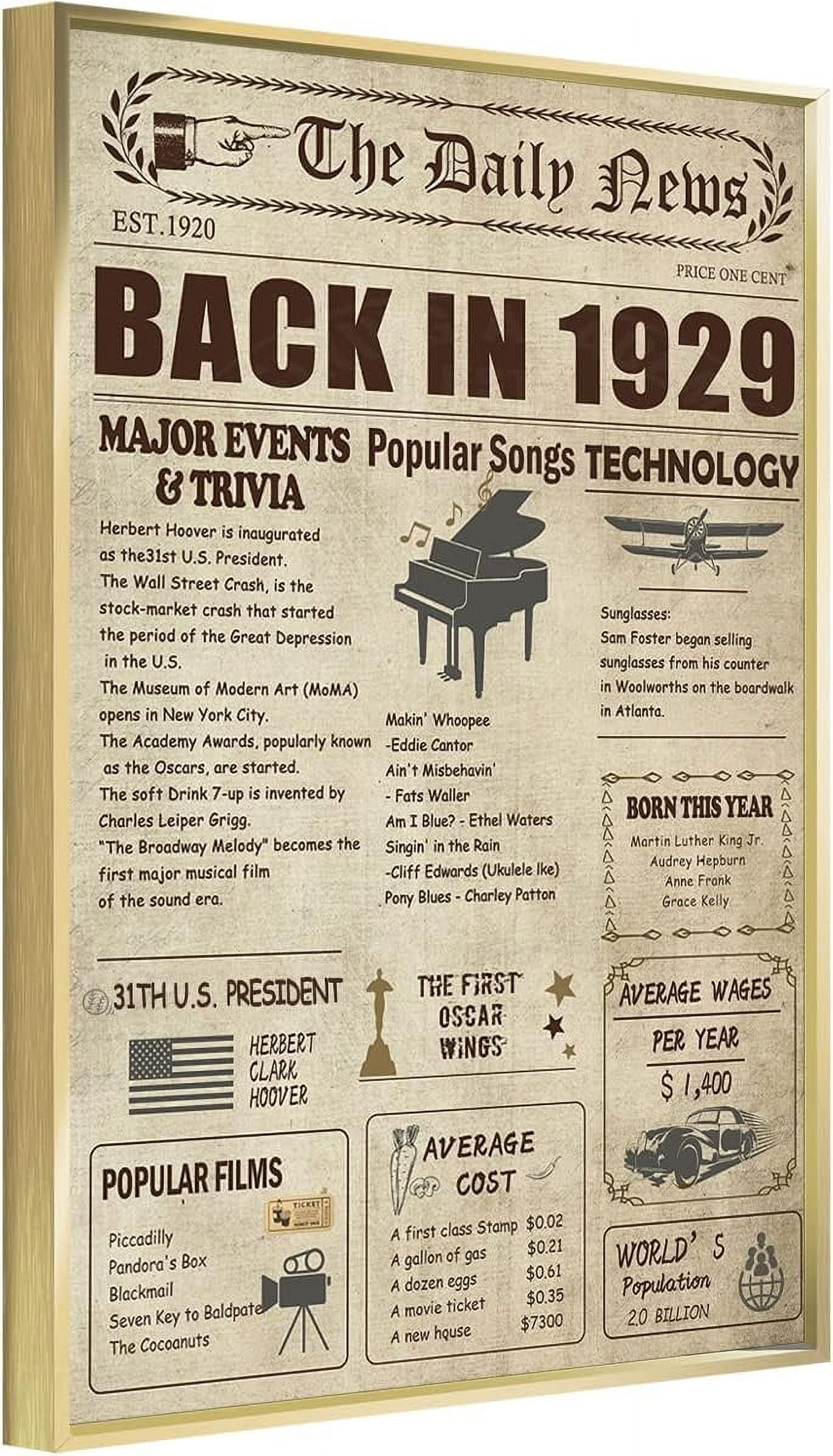 KSIW-Framed 94 Years Birthday Poster Back in 1929 Party Decorations ...