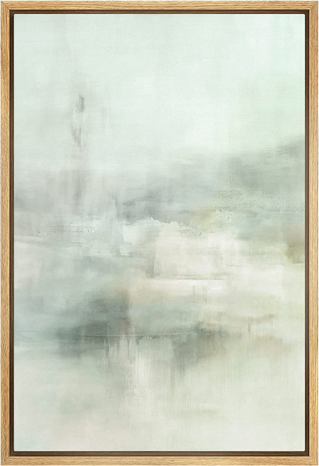 KSIW-Framed Canvas Print Wall Art Pastel Green Paint Stroke Landscape ...