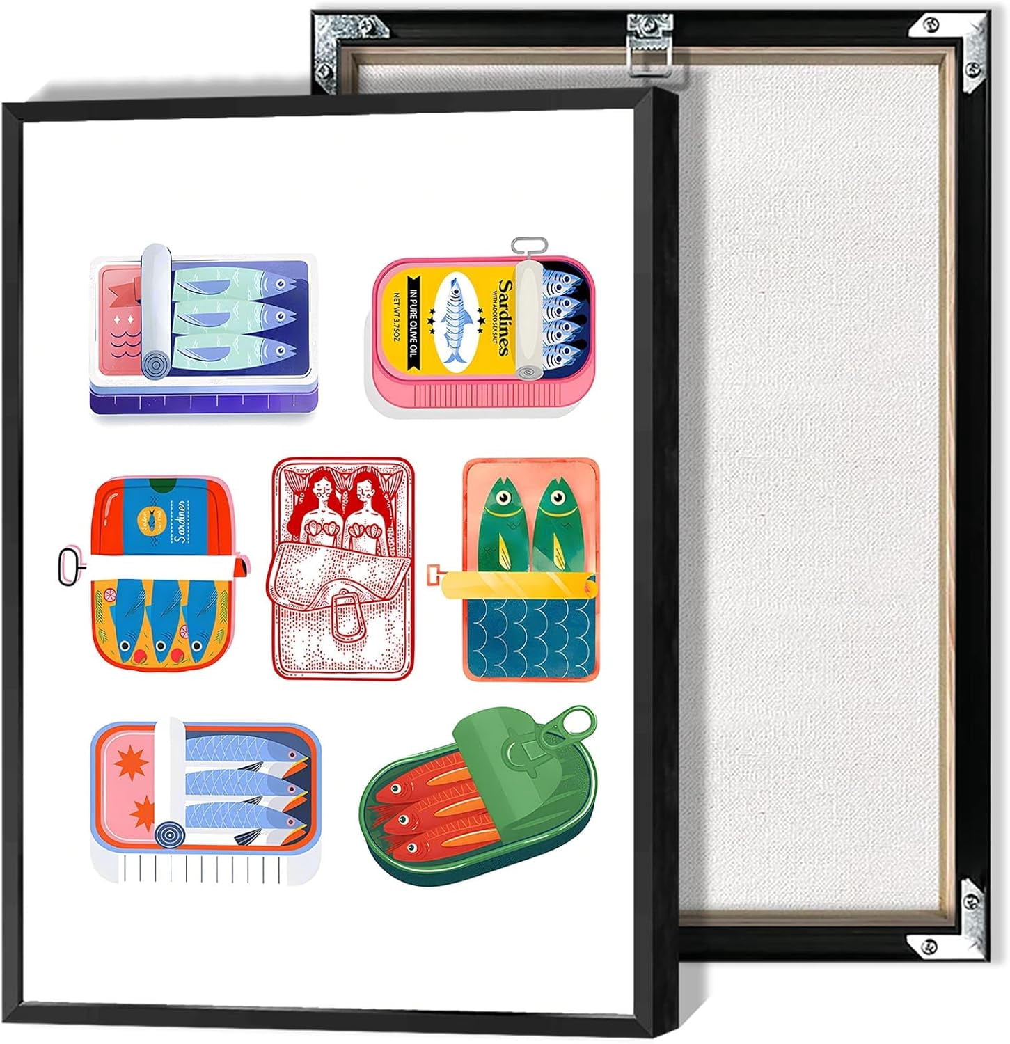 KSIW-Funky Cute Sardine Tin Set Canvas Wall Art Gift For Foodies ...
