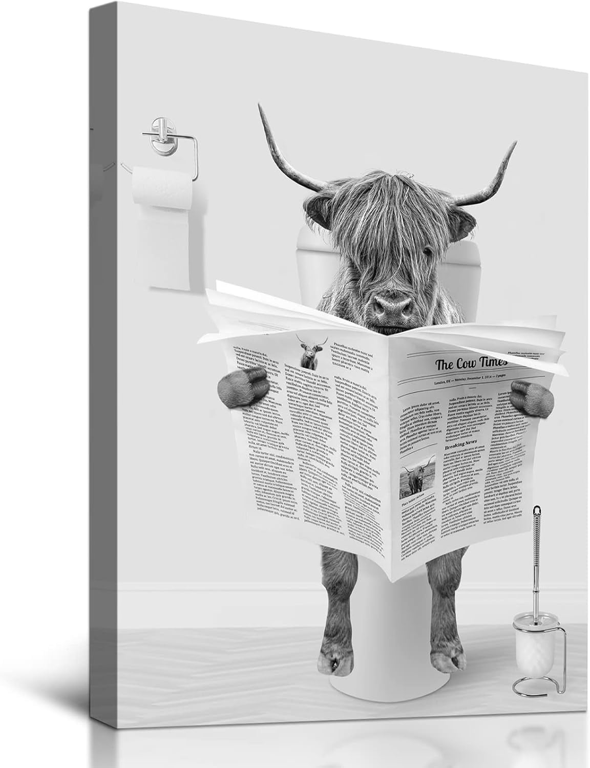 KSIW-Funny Animals Wall Art Decor Highland Cow Reads Newspapers in The ...