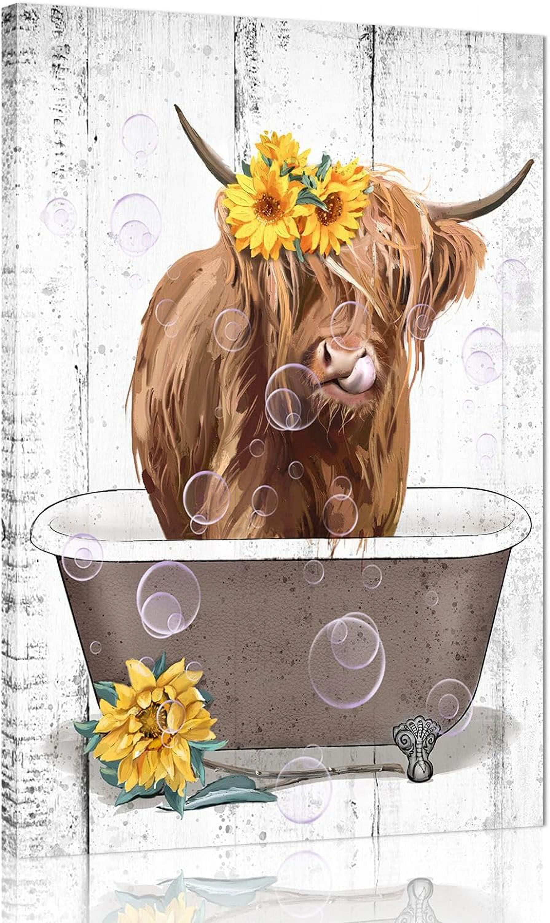 KSIW-Funny Bathroom Canvas Wall Art: Black White Elephant with ...