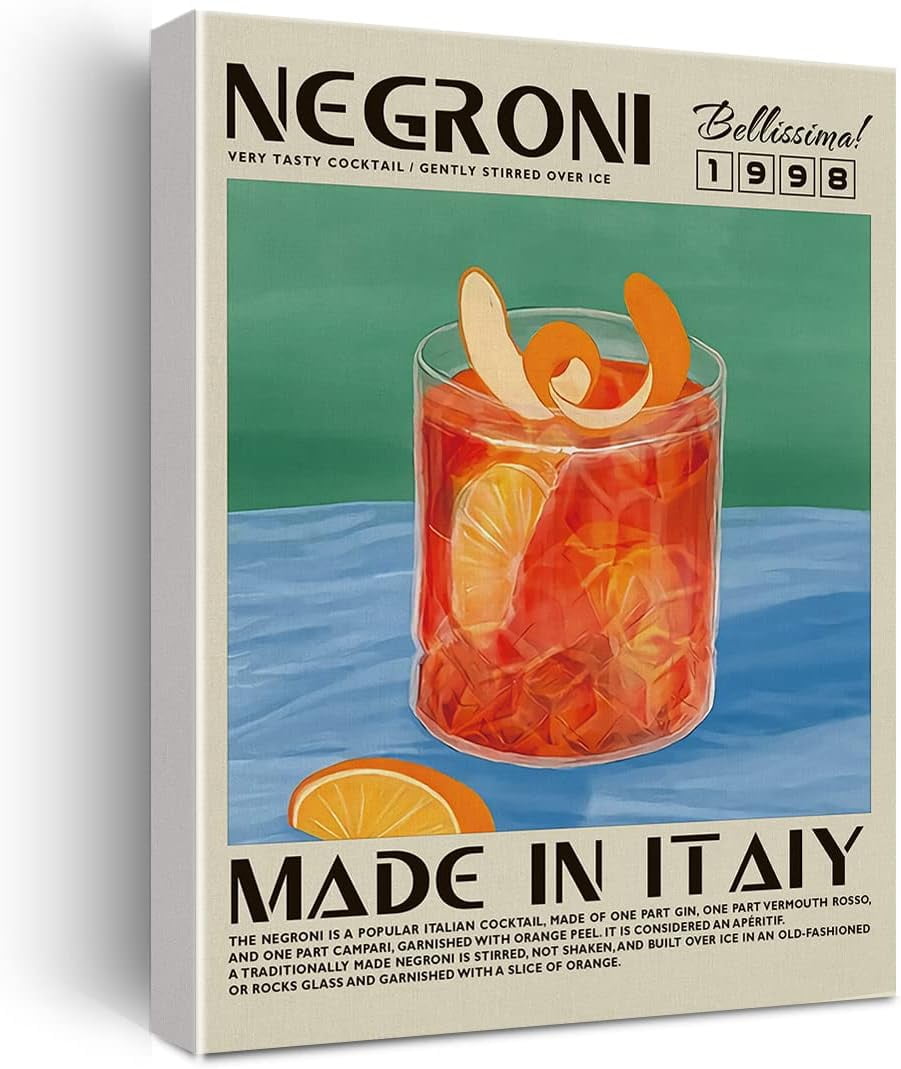 KSIW-Funny Cocktail Canvas Print Decor Negroni Cocktail Art Wall ...