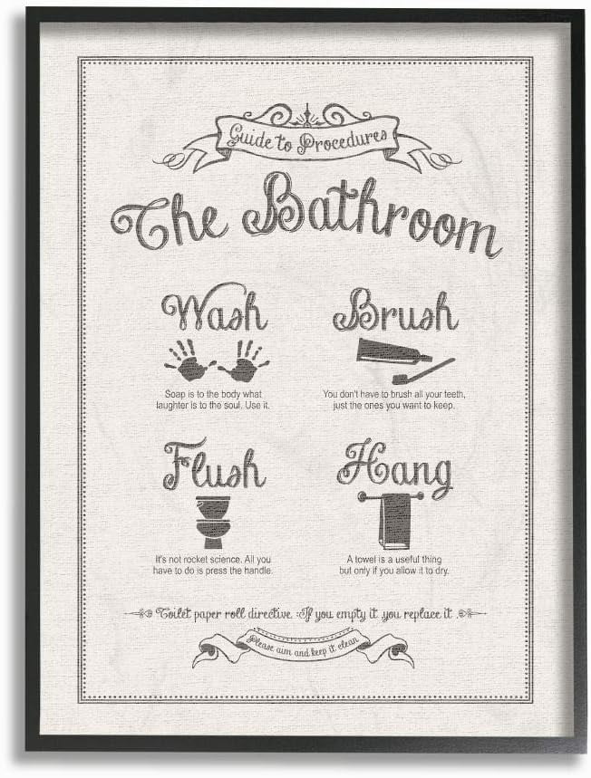 KSIW-Guide to Bathroom Procedures Linen Look Black Framed Wall Art, 24 ...