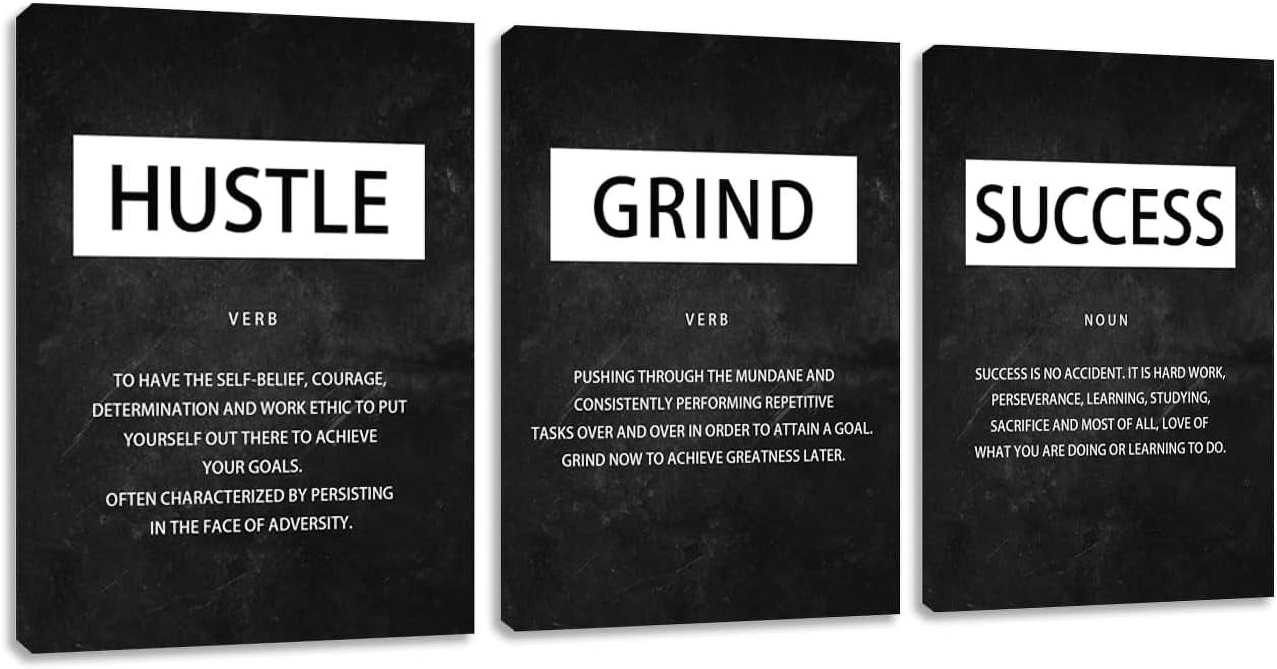 KSIW-Hustle Success Motivational Painting Wall Art 3 Pieces Black ...