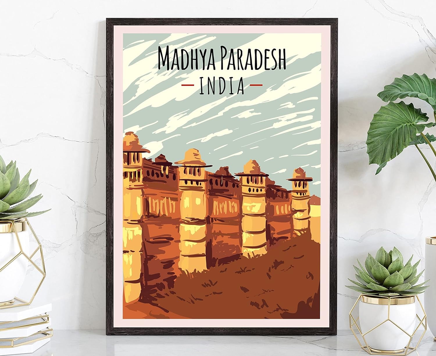 KSIW-India Travel Poster, Madhya Pradesh India Cityscape and Landmark ...