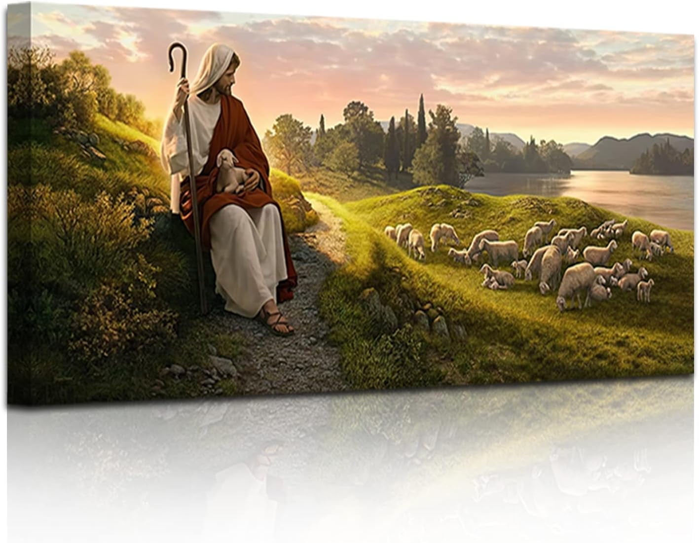 KSIW-Jesus Christ Shepherd Canvas Wall Art - Modern Religious God ...