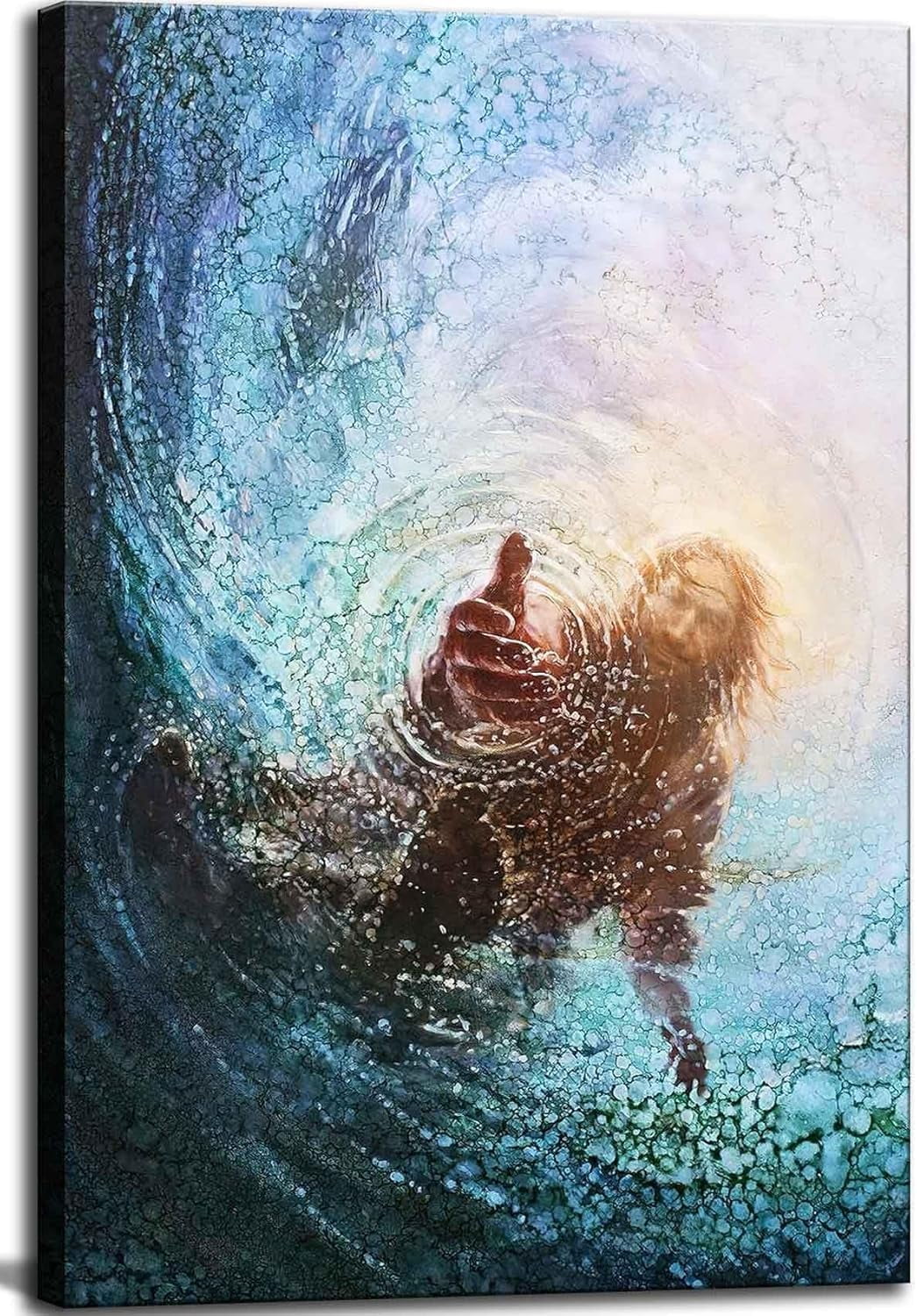 KSIW-Jesus Christian Canvas Wall Art Hand of God Reaching Into Water ...