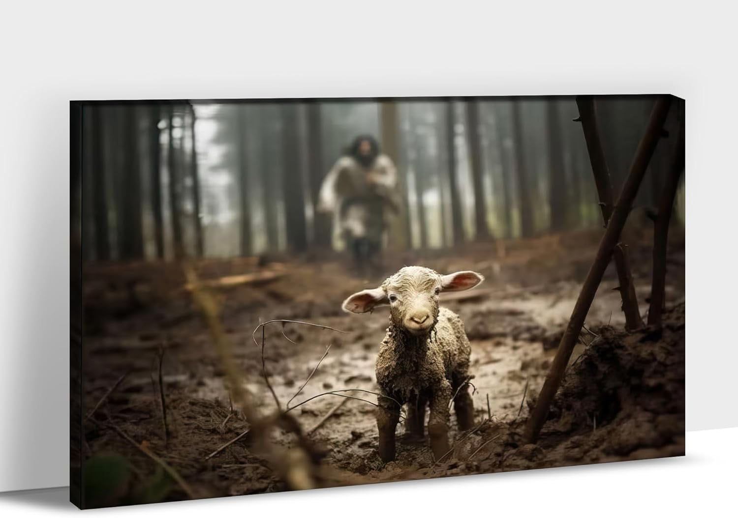 KSIW-Jesus & Lamb Canvas Wall Art, Jesus Running After Lost Lamb ...