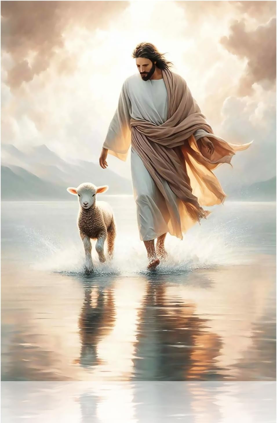 KSIW-Jesus and Lamb Canvas Wall Art Jesus Walking on Water Poster Christian Wall Decor HD Print ...