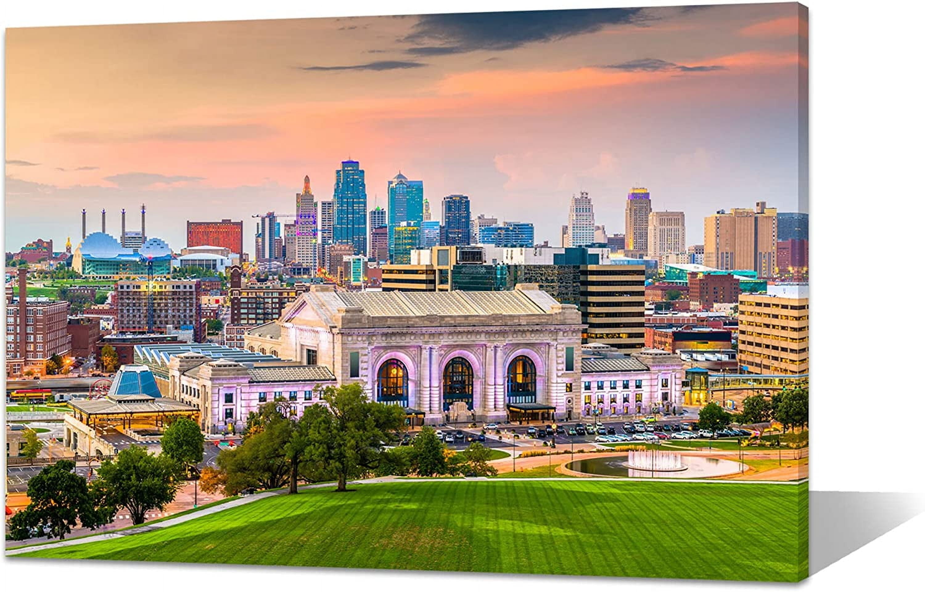 KSIW-Kansas City Skyline Wall Art, Missouri at Dusk Cityscape Canvas ...