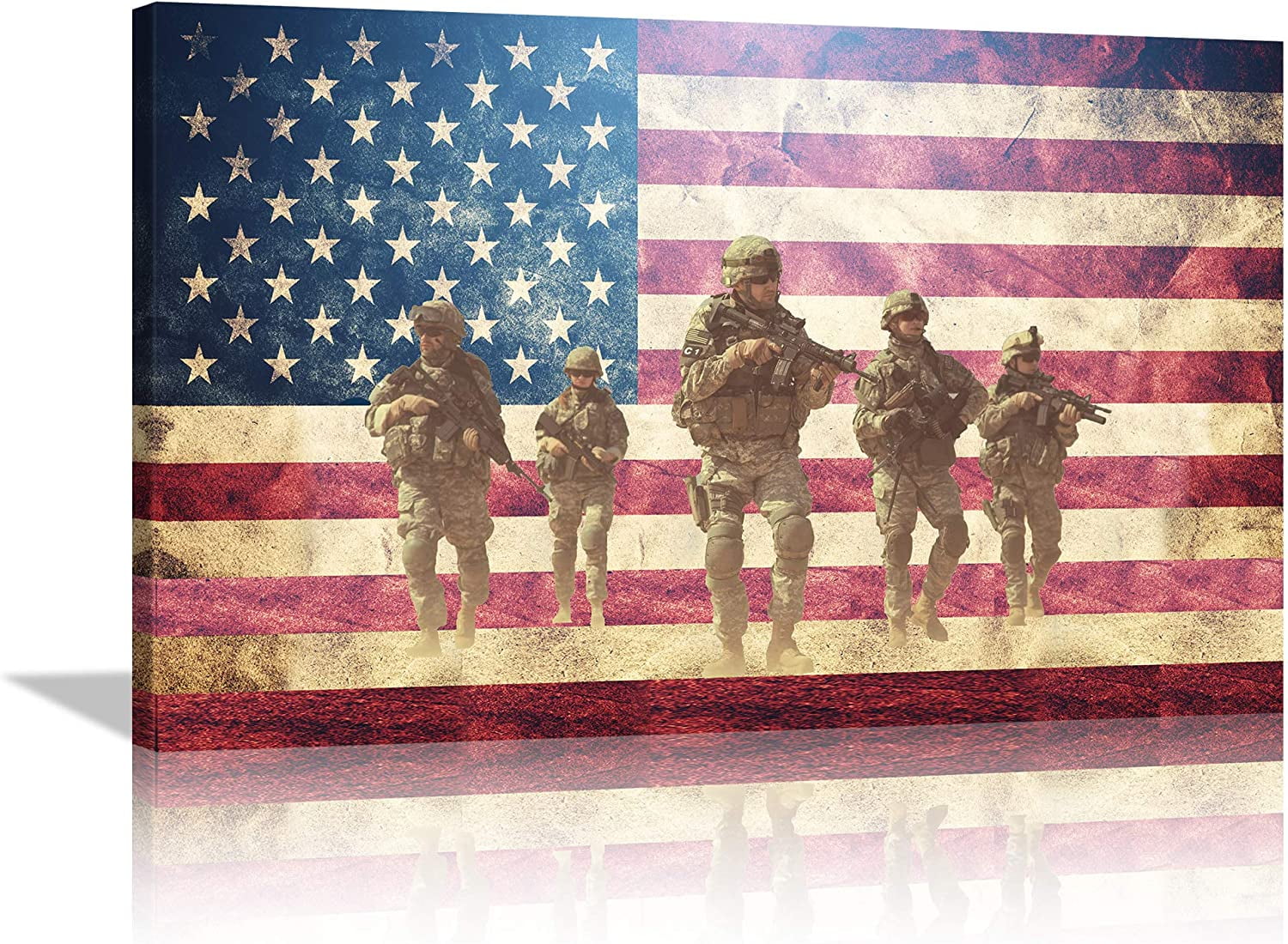 KSIW-Large American Flag Wall Art Vintage Train Painting Canvas US Flag ...