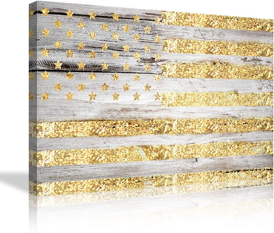 KSIW-Large American Flag Wall Art Vintage Train Painting Canvas US Flag ...
