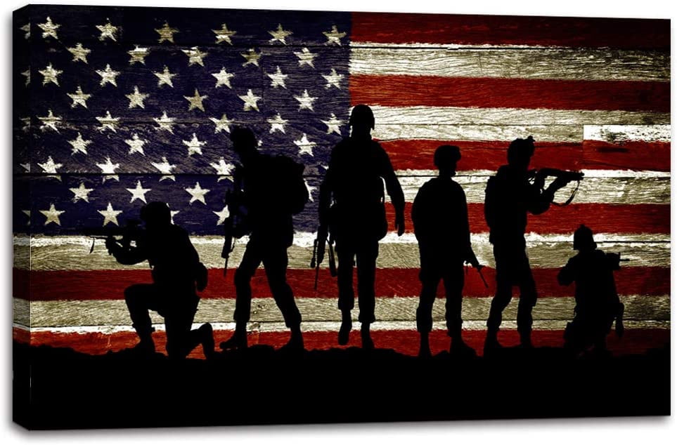KSIW-Large American Flag Wall Art Vintage Train Painting Canvas US Flag ...
