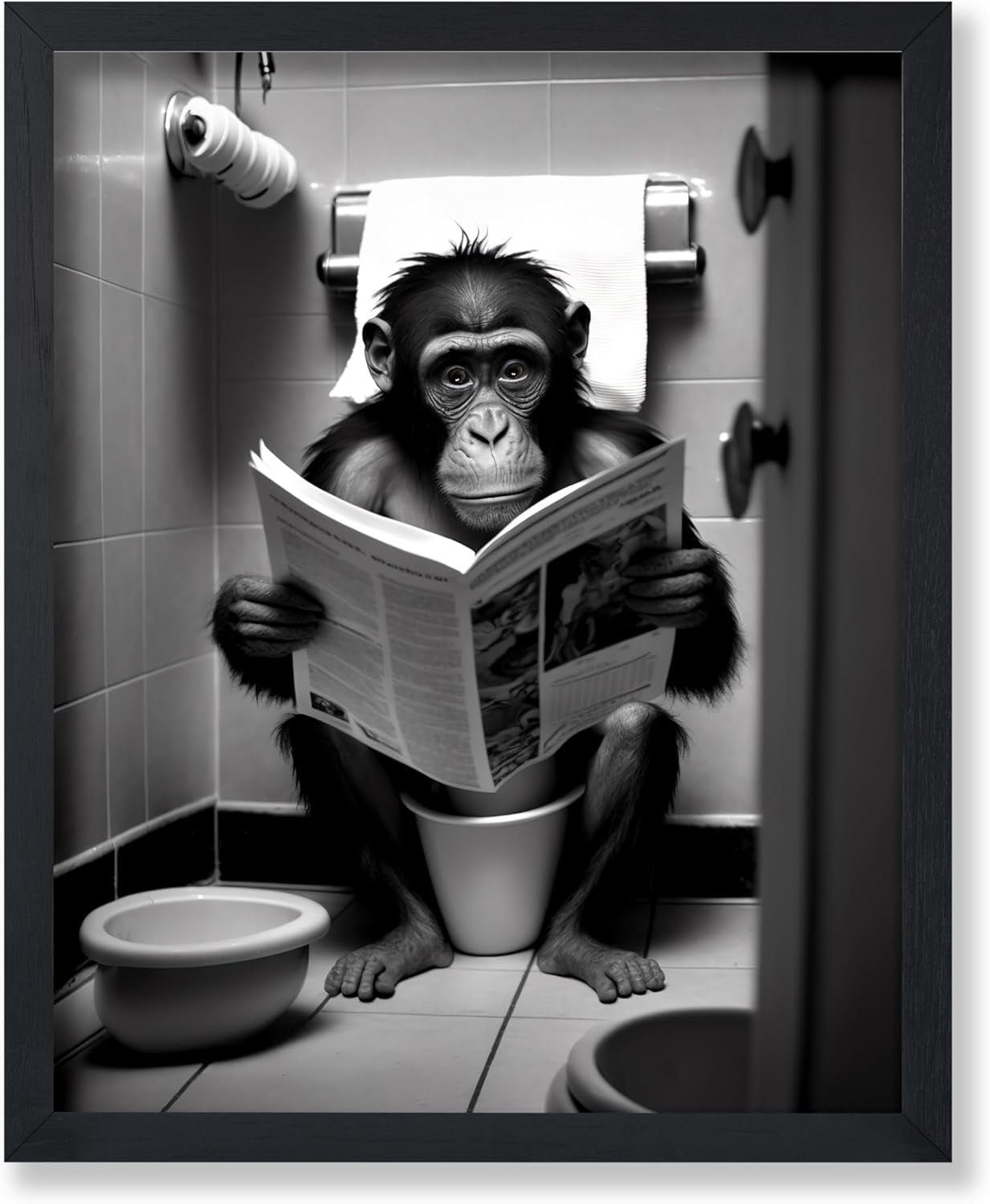 KSIW- Monkey Wall Art - Sitting on Toilet Poster - Funny Bathroom Decor ...