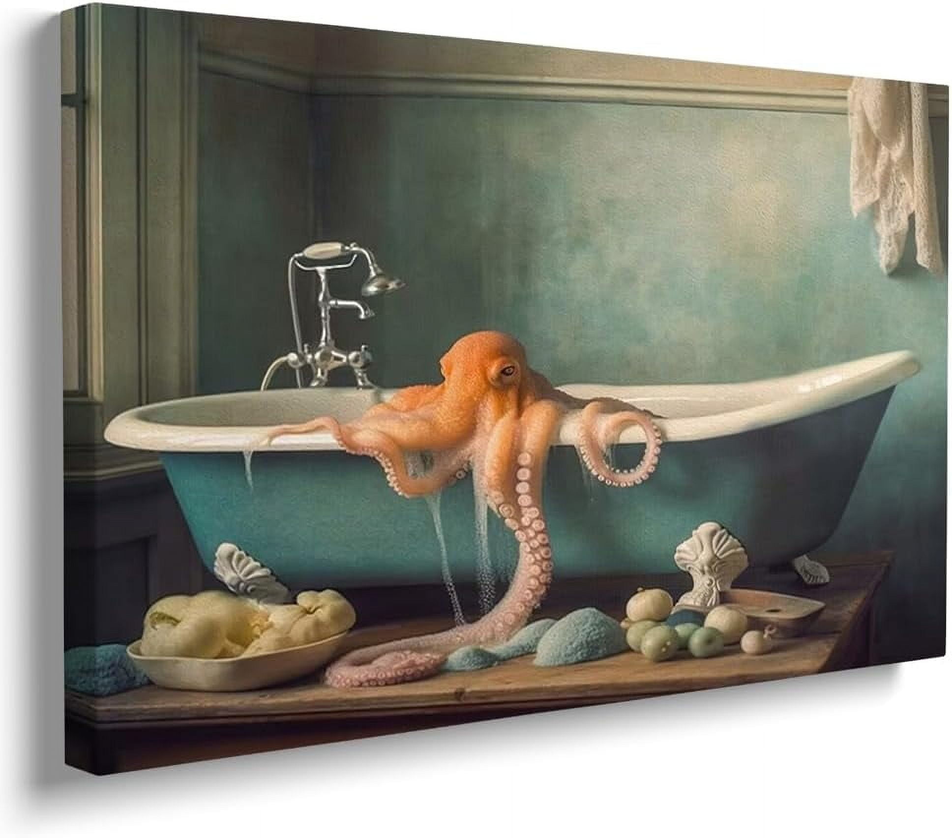 Octopus in The Bathtub Canvas Ocean Animal Prints Vintage Oil Painting ...