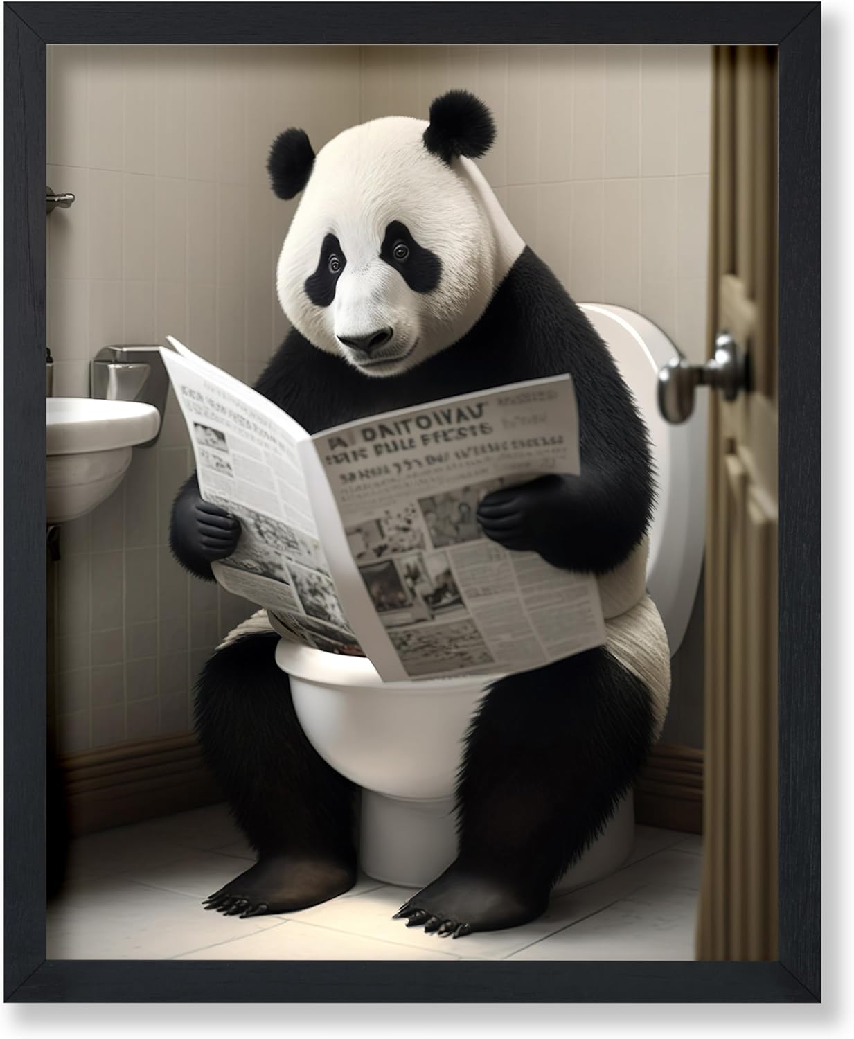 KSIW- Panda Sitting on Toilet Poster - Panda Reading a Newspaper Print ...