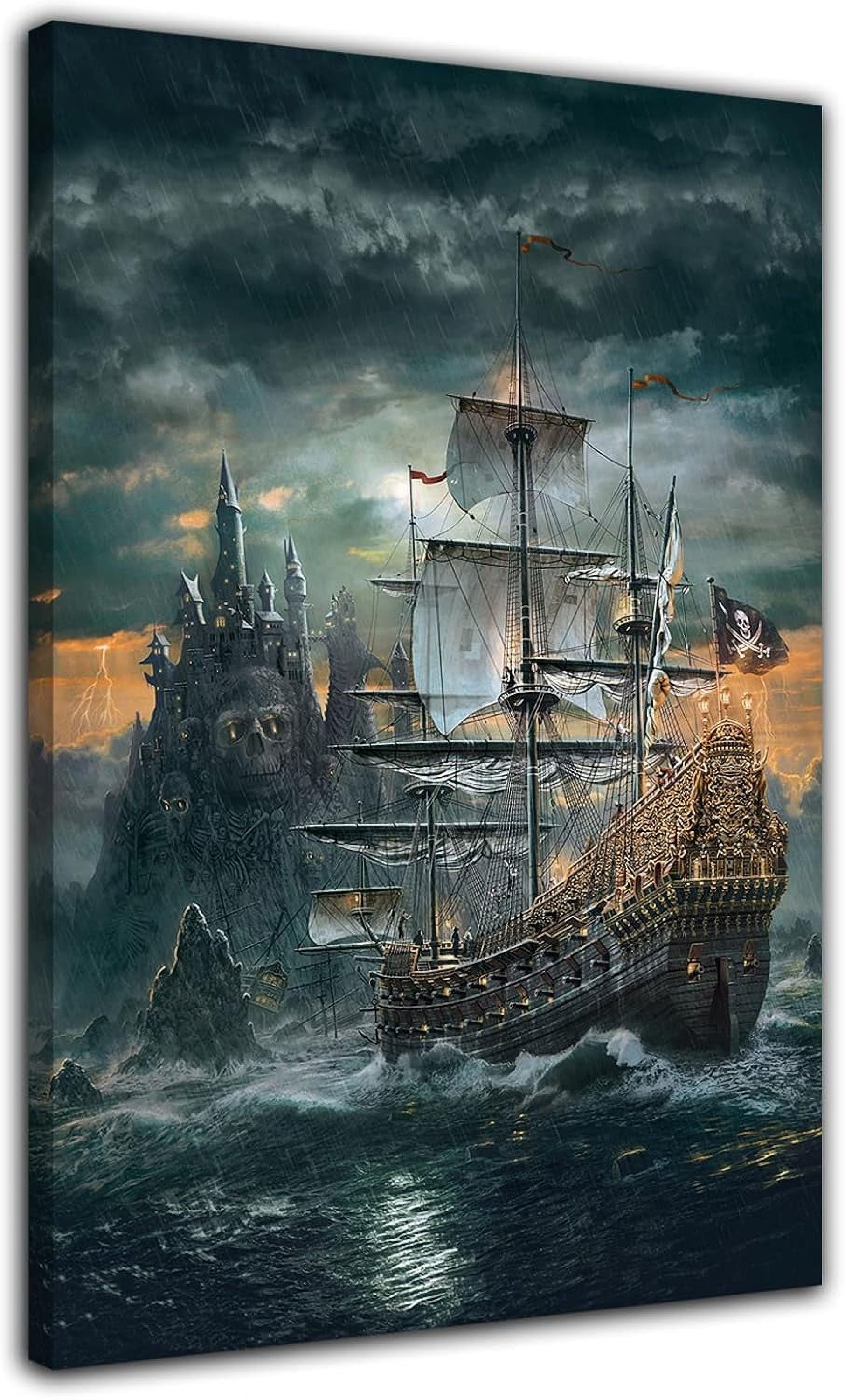 KSIW-Pirate Ship Poster Lightning Rainy Day Sailboat Poster Decorative ...
