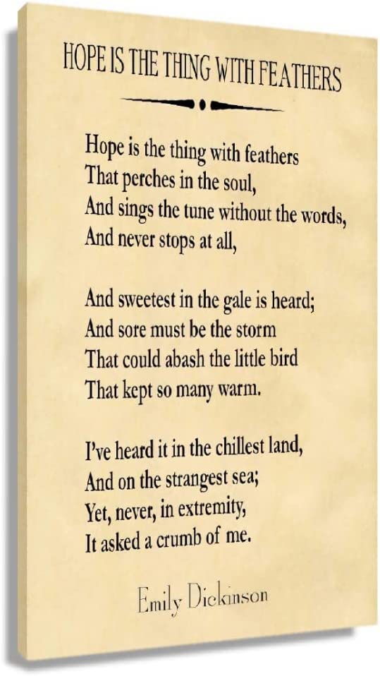 KSIW-Poems Poster Hope Is The Thing With Feathers Wall Art Canvas ...