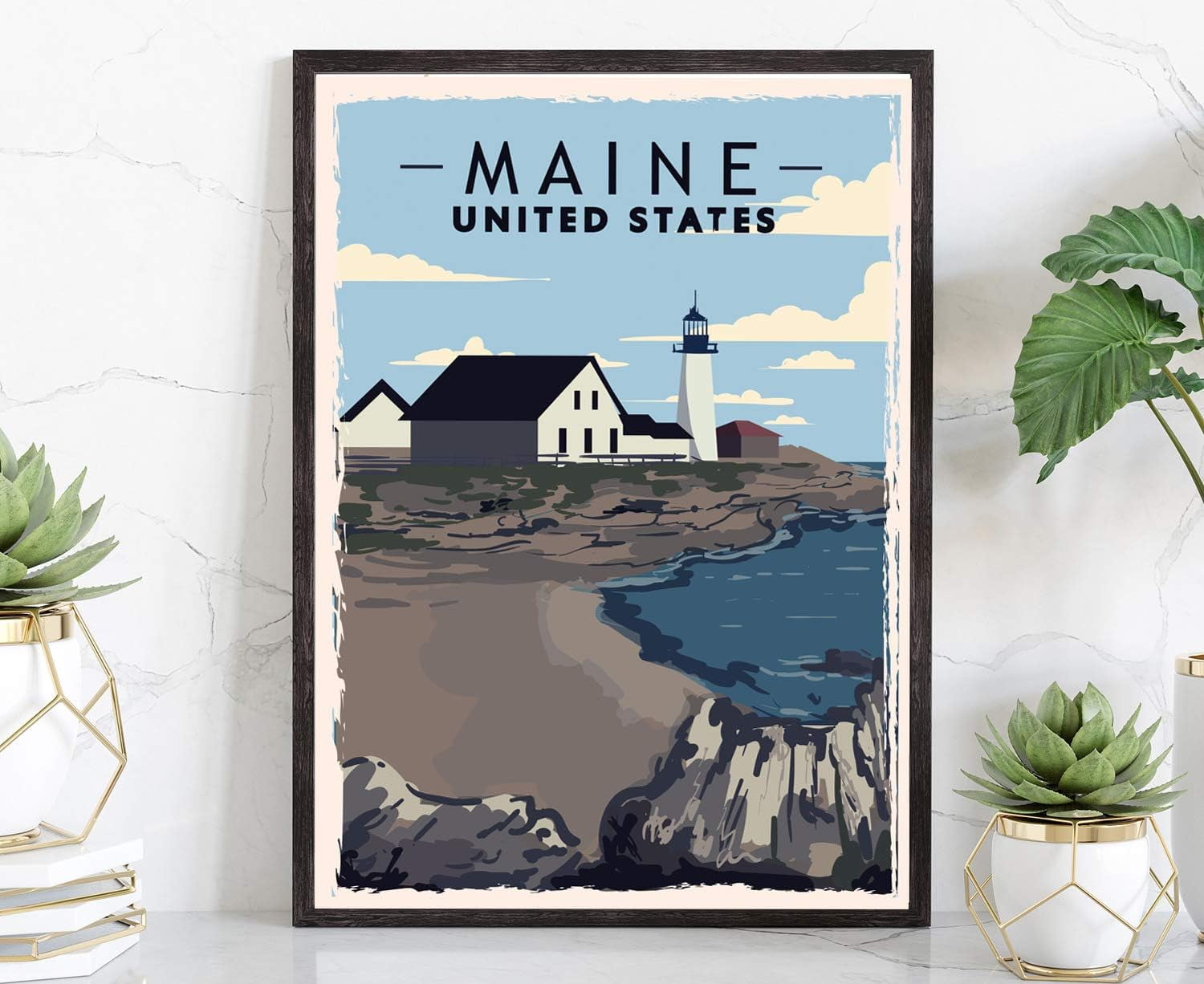 KSIW- Retro Style Travel Poster, Maine, Vintage Rustic Poster Print, Home Office Wall Decoration ...