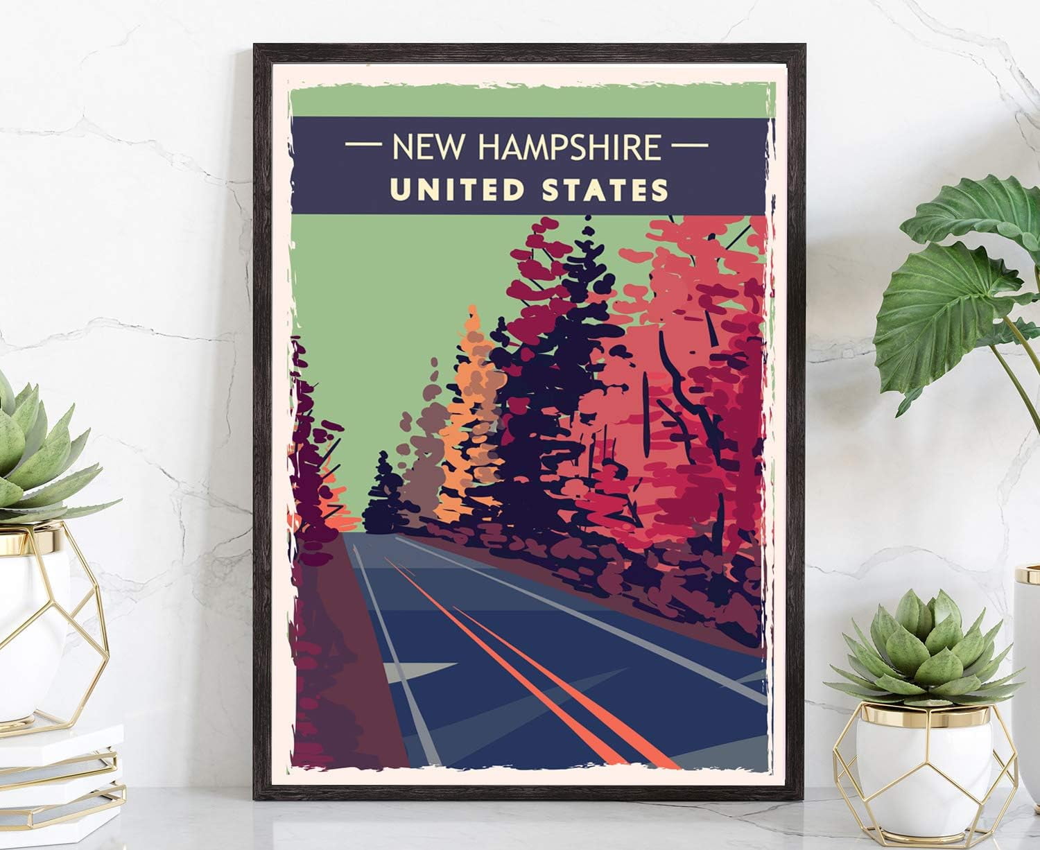 KSIW- Retro Style Travel Poster, Newhampshire, Vintage Rustic Poster Print, Home Office Wall ...