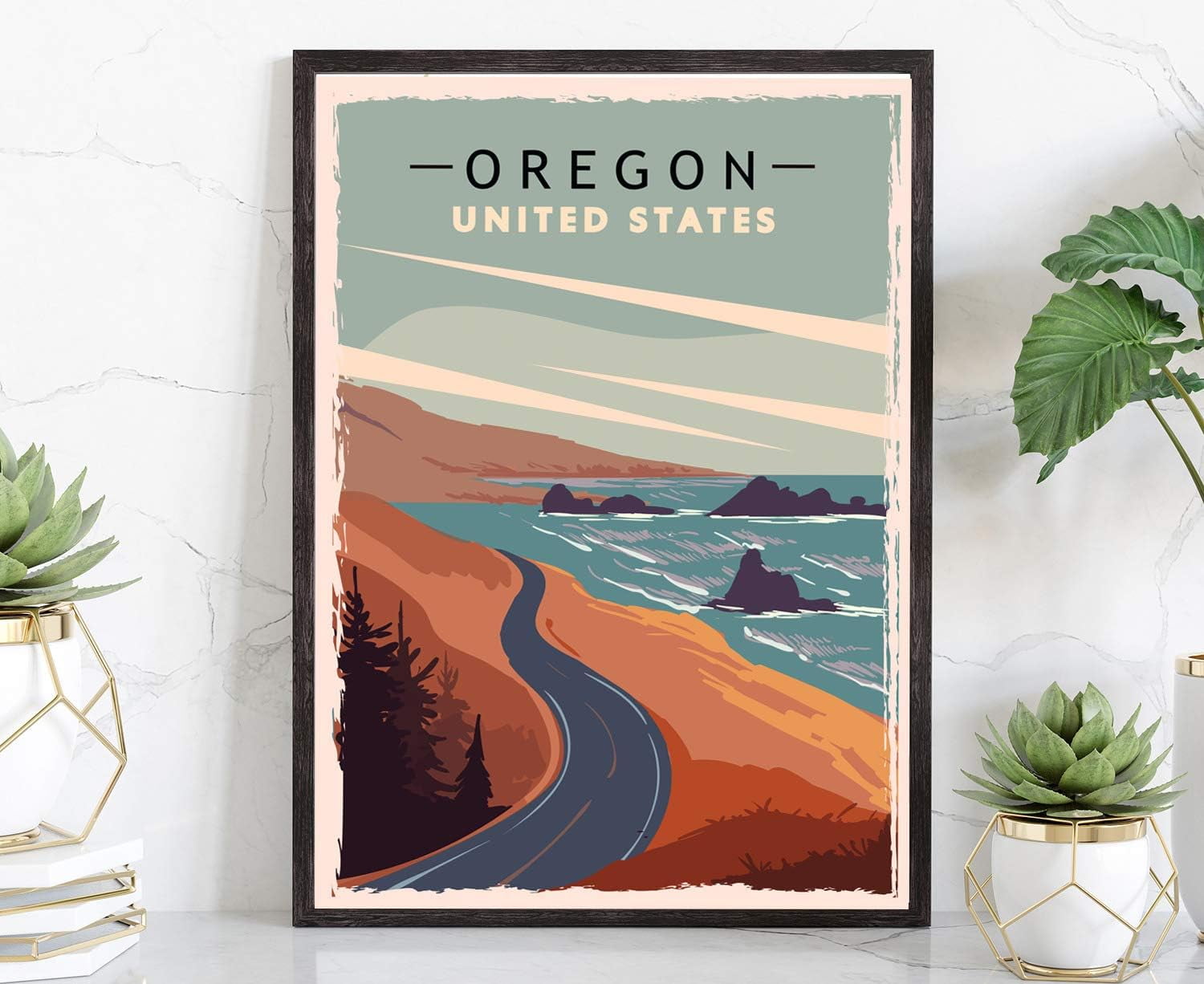 KSIW- Retro Style Travel Poster, Oregon, Vintage Rustic Poster Print, Home Office Wall ...