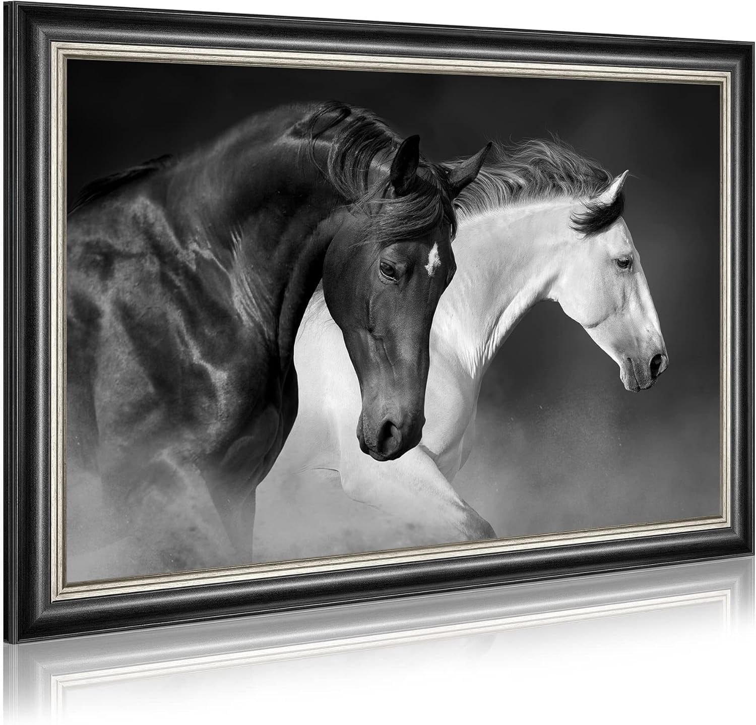 Running Horses Canvas Wall Art - Black & White Horse Galloping Picture ...